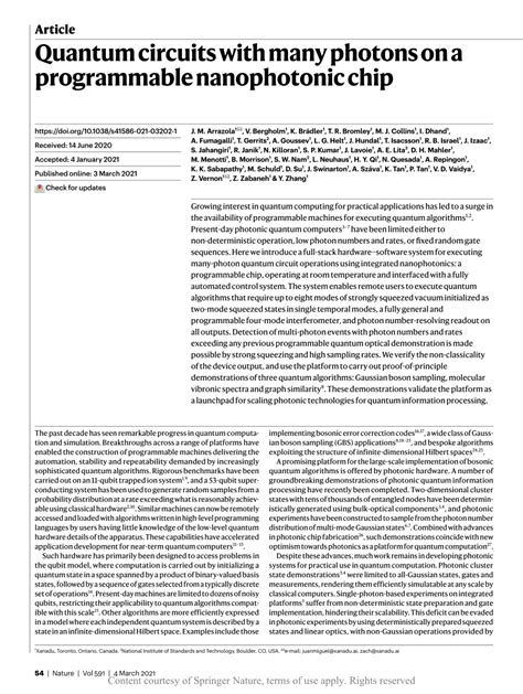Quantum Circuits With Many Photons On A Programmable Nanophotonic Chip