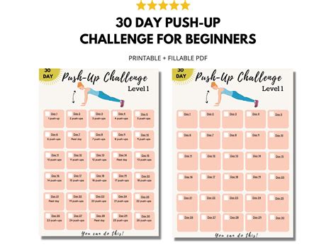 30 Day Push Up Challenge Push Up Workout Digital Workout Challenge 30 Day Push Up Planner