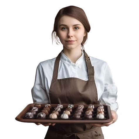 Premium Ai Image Young Beautiful Woman In Apron And Brown Apron Holds
