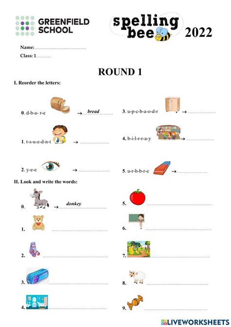 Spelling Bee Exercise For Grade 1 Live Worksheets Worksheets Library