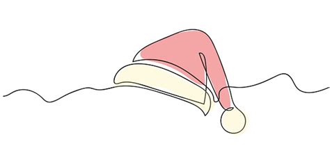 크리스마스 산타 클로스 모자의 연속 선 그리기 심플한 리니어 스타일의 니콜라스 레드 컵 흰색 배경에 우아한 로고 낙서 개요 벡터 일러스트 레이 션 12월에 대한 스톡 벡터