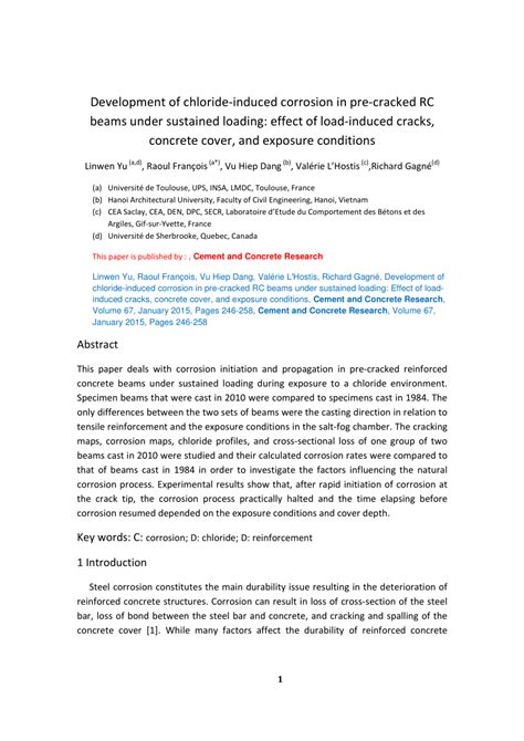 Pdf Development Of Chloride Induced Corrosion In Pre Cracked Rc Beams