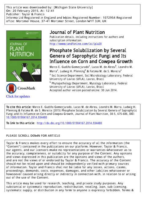 Pdf Phosphate Solubilization By Several Genera Of Saprophytic Fungi And Its Influence On Corn