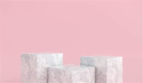 기하학적 모양의 3d 렌더링 스튜디오 바닥에 연단 플랫폼 쇼케이스 제품 프리젠 테이션을위한 바위 받침대 배경 조롱 최소한의