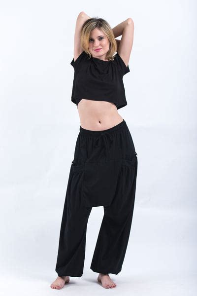Cotton Women Harem Pants In Solid Black
