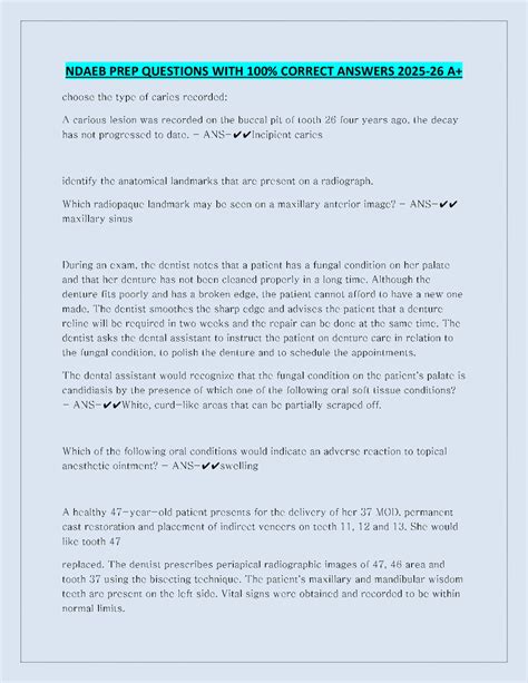 Ndaeb Prep Questions With 100 Correct Answers 2025 26 A Exams Dentistry Docsity