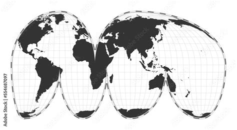Vector World Map Goodes Interrupted Mollweide Projection Plain World