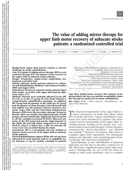 Pdf The Value Of Adding Mirror Therapy For Upper Limb Motor Recovery Of Subacute Stroke