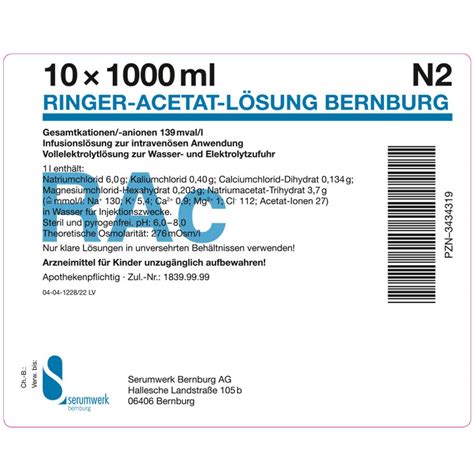 Ringer Acetat LÖsung Bernburg 10x1000 Ml Shop Apotheke