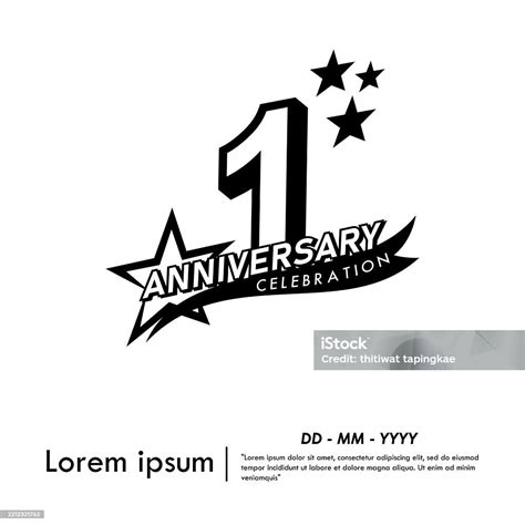 1주년 기념 엠블럼 검은 기념일 로고는 흰색 배경에 리본과 별과 함께 격리되어 있습니다 웹 전단지 포스터 인사말 카드에 대한 벡터 일러스트 레이 션 템플릿 디자인 1에 대한