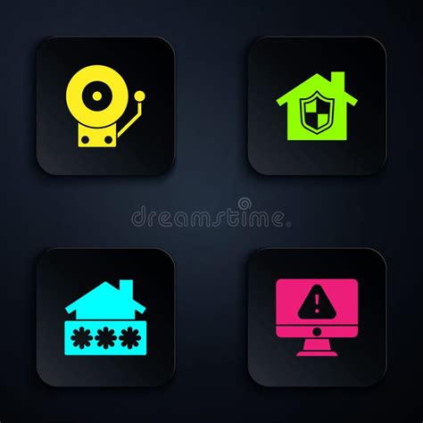 Set Monitor With Exclamation Mark Ringing Alarm Bell House Password