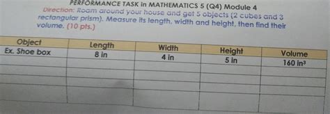 Solved Performance Task In Mathematics 5 Q4 Module 4 Direction Roam