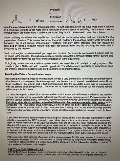 Solved Experiment 6 Ester Synthesis Pre Lab Assignment This