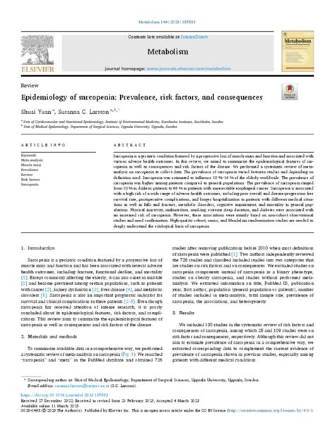 Epidemiology Of Sarcopenia Prevalence Risk Facto Pdf Epidemiology Risk