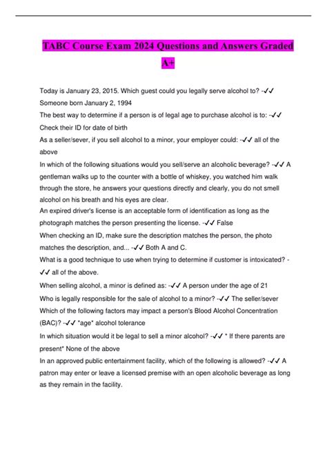 Tabc Course Exam 2024 Questions And Answers Graded A Tabc Stuvia Us