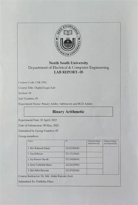 CSE L Lab Report Lab Segment Course Code CSE L Section Course Title