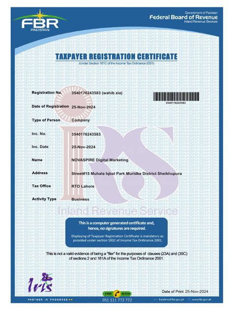 Fbr Income Tax Certificate Pdf