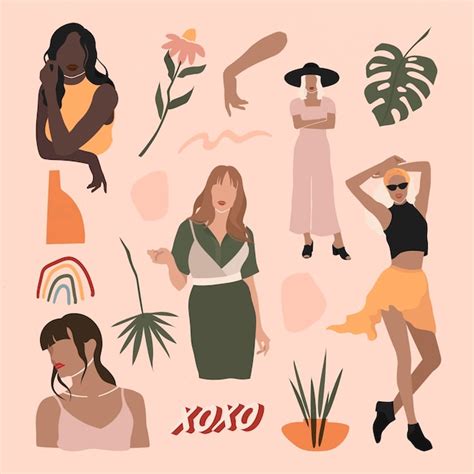 여성 소셜 미디어 인플루언서 컬렉션 벡터 프리미엄 벡터