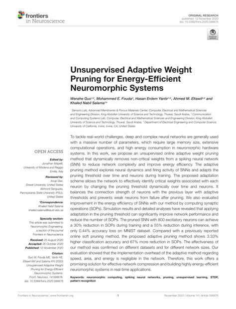 Pdf Unsupervised Adaptive Weight Pruning For Energy Efficient