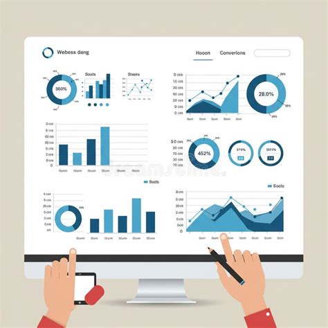 Computer Screen Displaying Various Data Visualizations Including Pie Charts Bar Stock