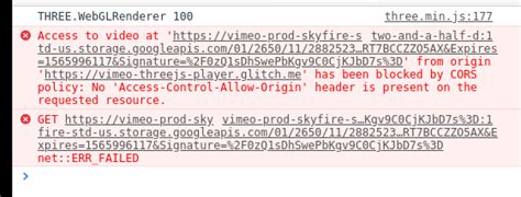 Video File Blocked By Cors Policy · Issue 2 · Vimeovimeo Threejs Player · Github