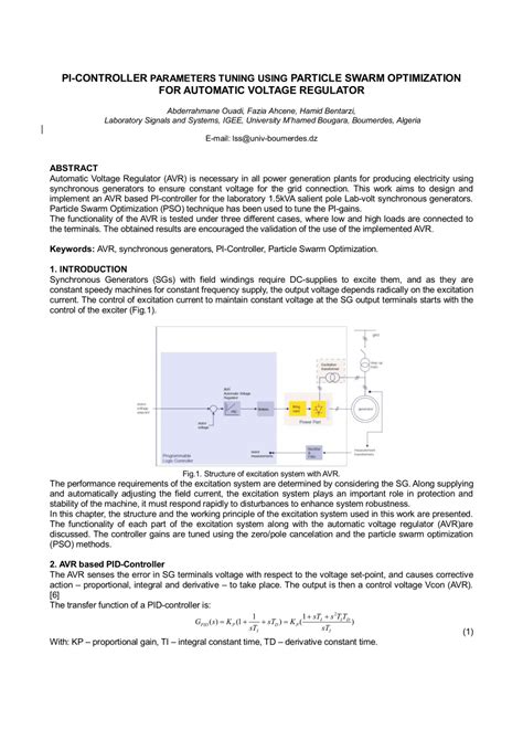 Pdf Pi Controller Parameters Tuning Using Particle Swarm Optimization For Automatic Voltage