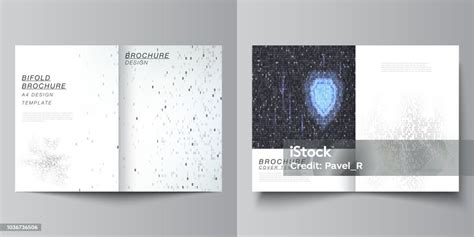 두 개의 A4 형식 현대 표지 샘플 디자인 서식 파일의 Bifold 브로셔 전단지 책자에 대 한 벡터 레이아웃 이진 코드 배경입니다 Ai 빅 데이터 코딩 이나 해커 개념