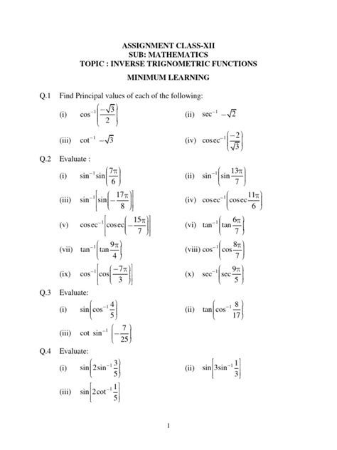 Xii Inverse Trignometric Functions Pdf Trigonometric Functions Mathematical Concepts