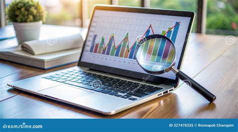 Laptop Screen Magnifying Glass Chart Analysis Business Data Analysis