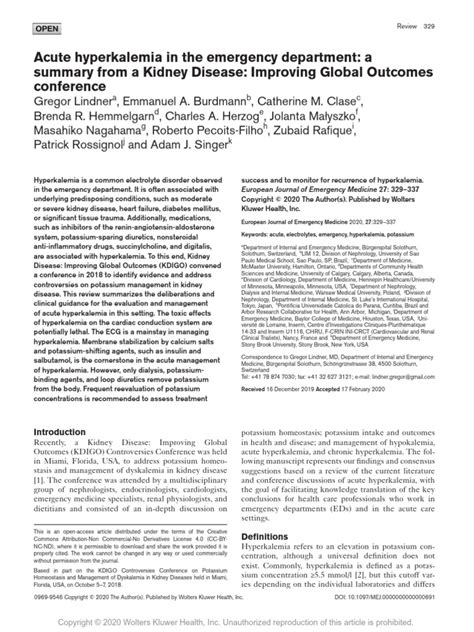 Acute Hyperkalemia In The Emergency Department Pdf