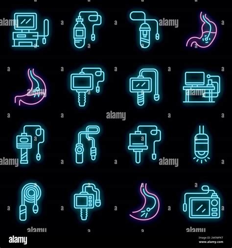 Endoscope Icons Set Outline Set Of Endoscope Vector Icons Neon Color On Black Stock Vector