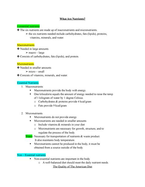 What Are Nutrients Lecture Notes 1 What Are Nutrients 6 Essential Nutrients The Six