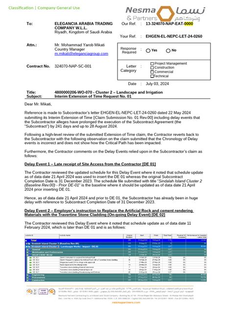 Interim Extension Of Time Request No 01 Pdf Subcontractor