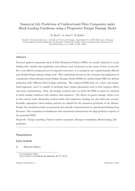 Pdf Numerical Life Prediction Of Unidirectional Fiber Composites Under Block Loading