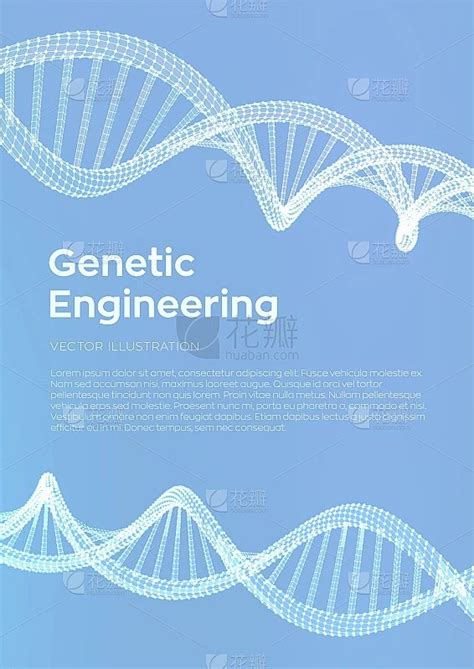 Dna序列。线框dna分子结构网。dna代码可编辑模板。科学技术概念。传单或宣传册模板。矢量插图。素材 花瓣网