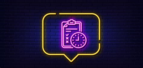 exam time line icon checklist sign neon light vector image