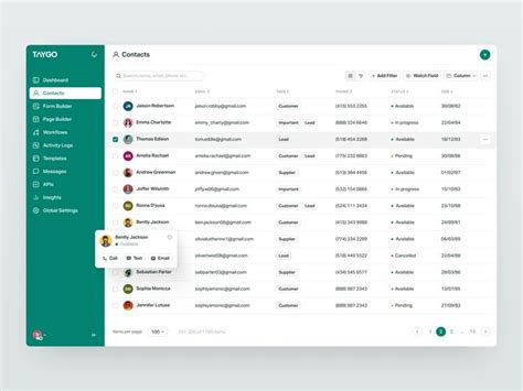 CRM Contact List Page Design