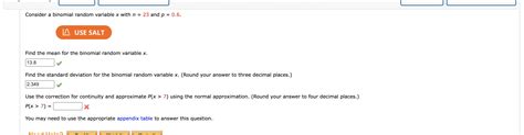 solved consider a binomial random variable x with n 23 and