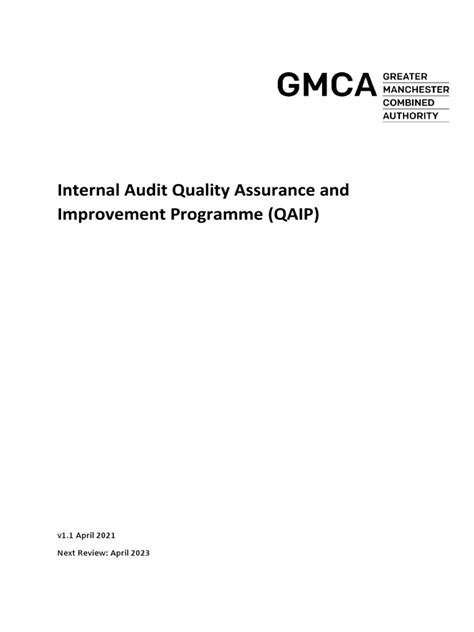 Internal Audit Quality Assurance And Improvement Programme Qaip Pdf