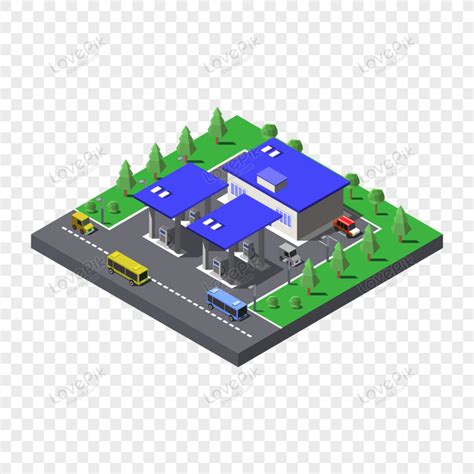 벡터에서 아이소메트릭 주유소 Png 일러스트 무료 다운로드 Lovepik