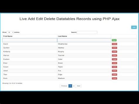 Live Add Edit Delete Datatables Records Using Php Ajax Webslesson
