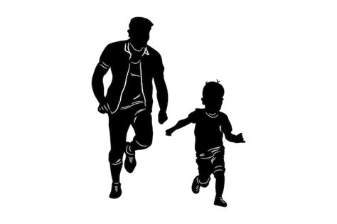 Padre E Hijo Jugando Juntos Afuera Ilustración Vectorial De Silueta
