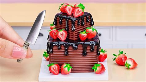 Miniature Two Tier Chocolate Strawberry Cake Decorating Compilation 💖