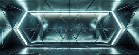 A Futuristic Metal Wall With A Series Of Overlapping Triangular Panels
