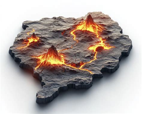 3d World Map Showing Erupting Volcanic Hotspots Isolated Design Stock