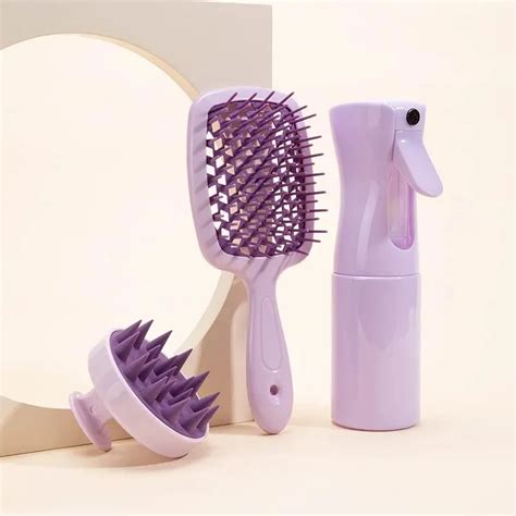 할로우 빗 세트 스프레이 병 포함 헤어 케어 제품 세트 실리콘 샴푸 머리 두피 마사지 브러시 200ml 위시버킷