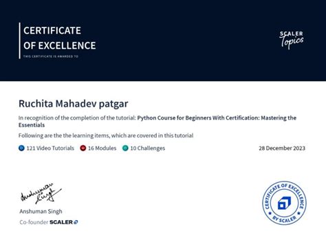 Ruchita Patgar On Linkedin Python Programming Scaler Certification