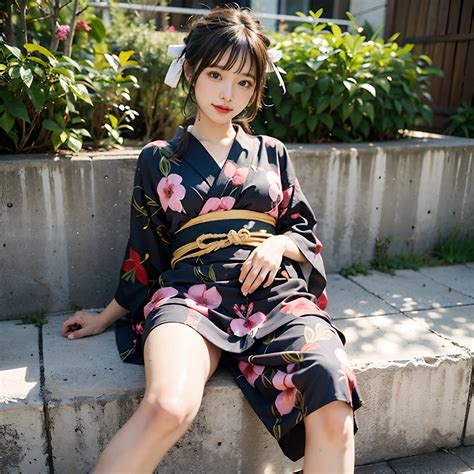 Araffe Woman In A Kimono Sitting On A Concrete Ledge Seaart Ai