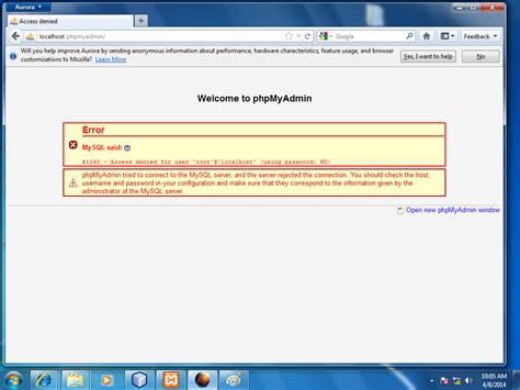 Moumie 1045 Access Denied For User Rootlocalhost Using