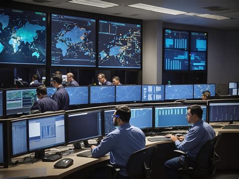 Premium Ai Image Network Operations Center Noc With Technicians Monitoring Network Traffic